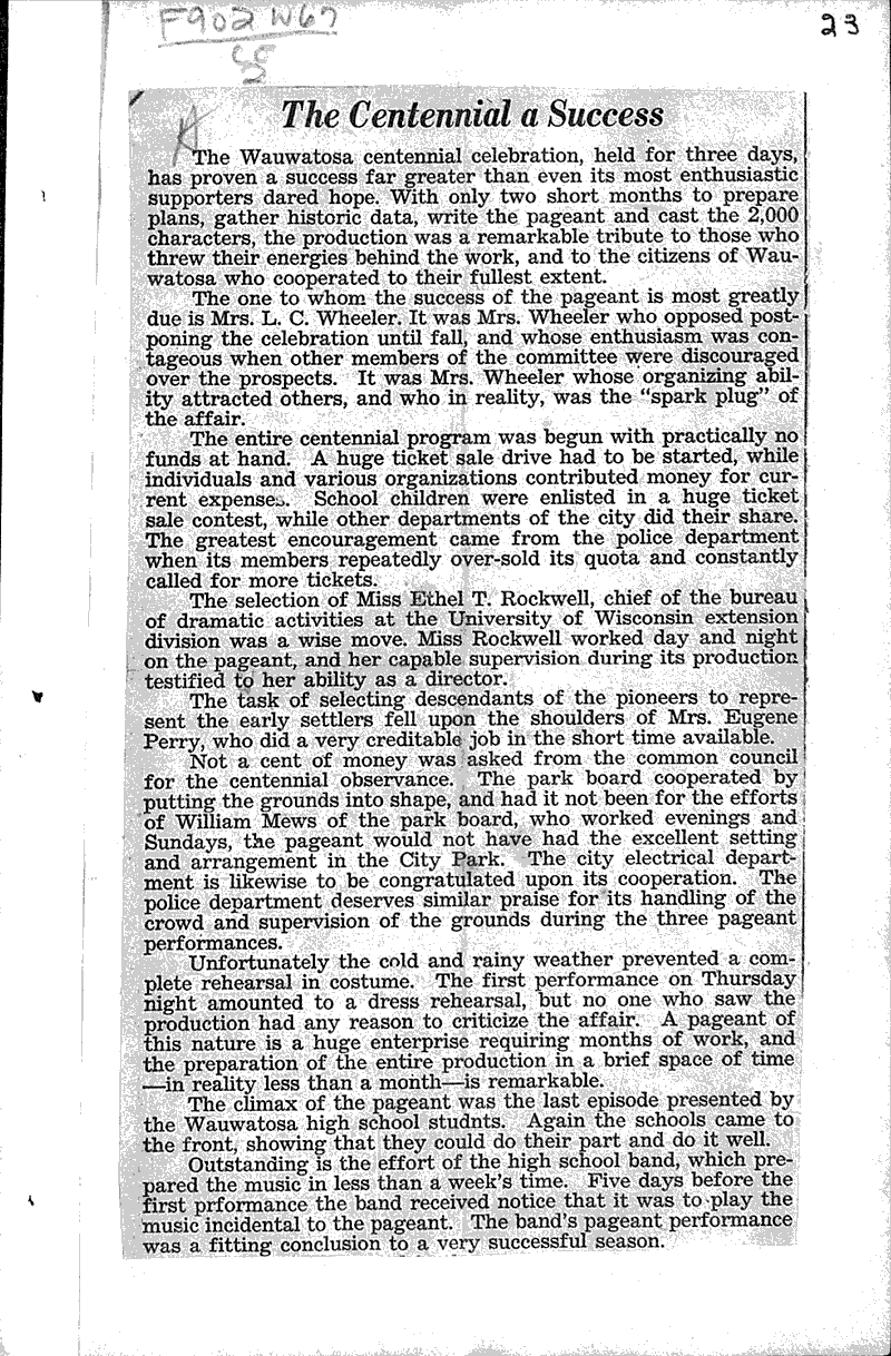 The centennial a success | Newspaper Article/Clipping | Wisconsin ...