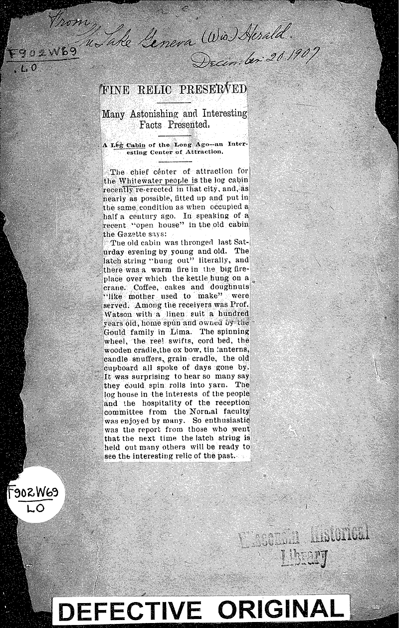 Fine relic preserved | Newspaper Article/Clipping | Wisconsin ...