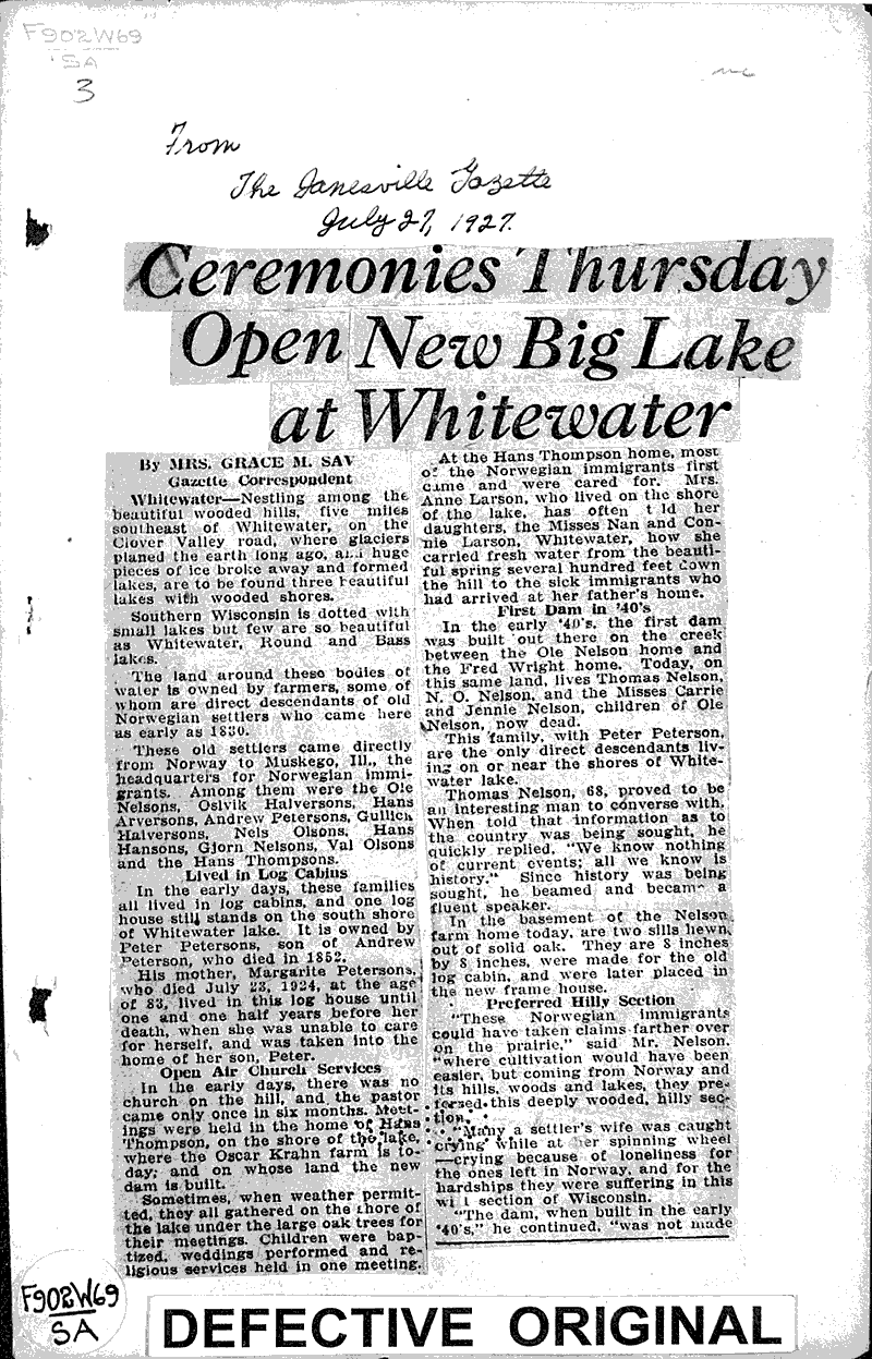 Ceremonies Thursday open new big lake at Whitewater | Newspaper Article ...