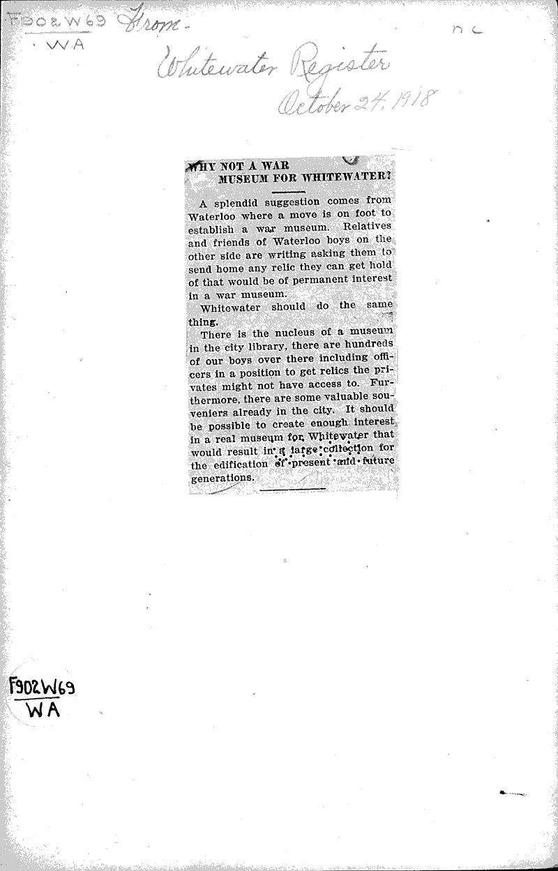 Why not a war museum for Whitewater? | Newspaper Article/Clipping ...