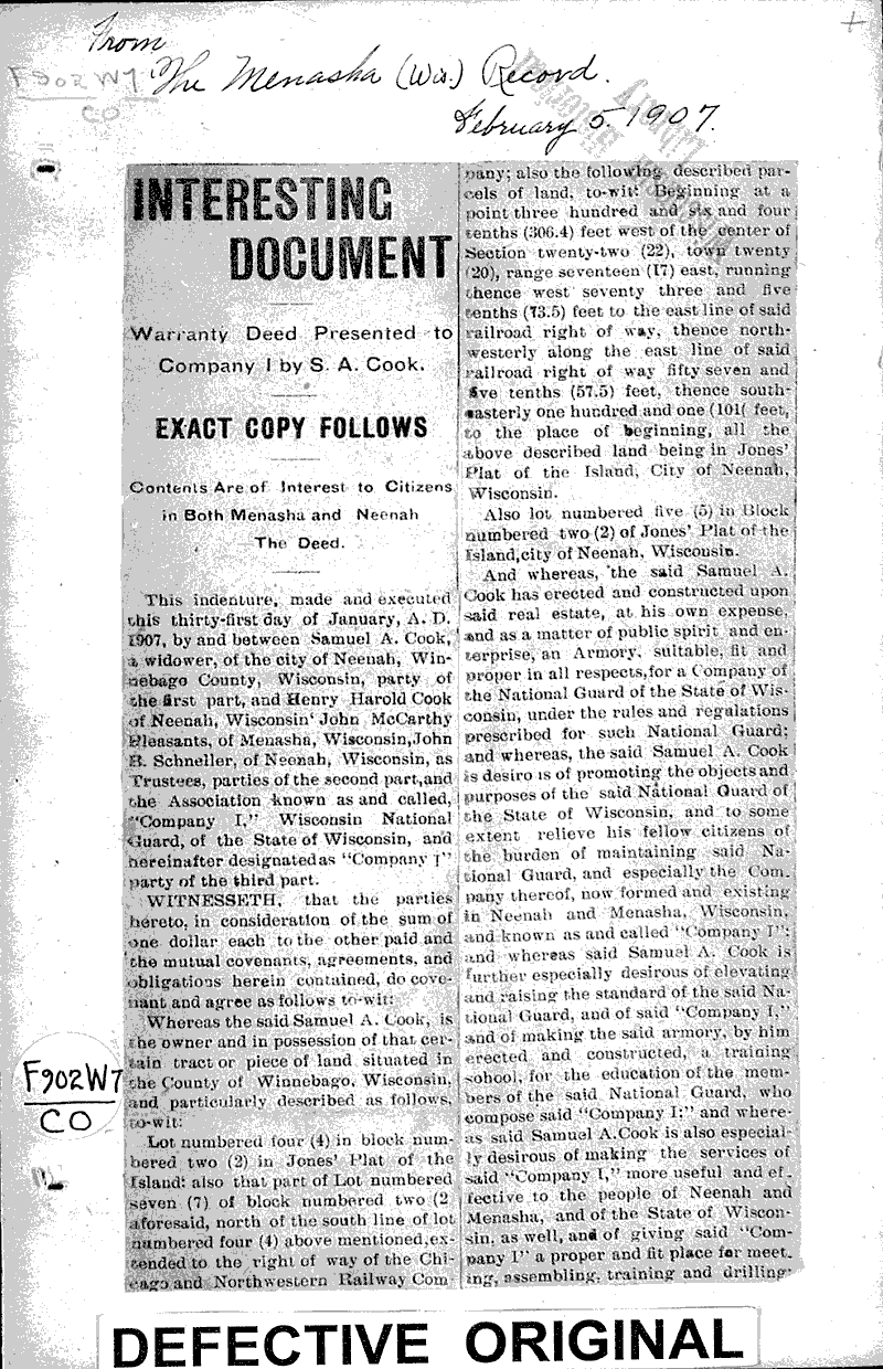 Interesting document | Newspaper Article/Clipping | Wisconsin ...