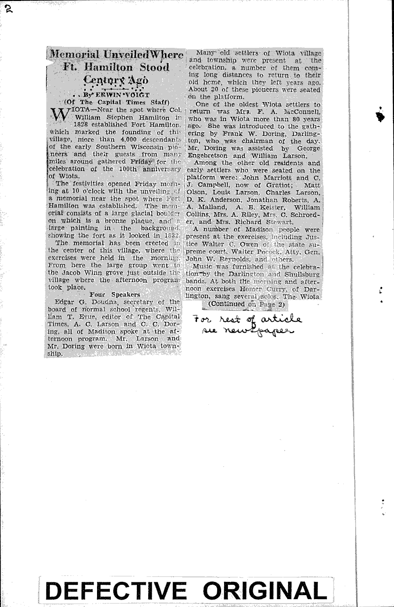 Wiota, Wis. celebrates 100th birthday today | Newspaper Article ...