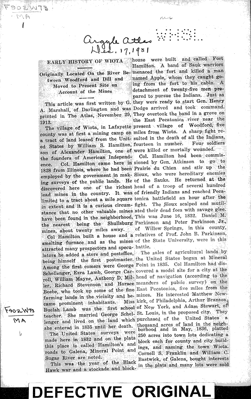 Early history of Wiota | Newspaper Article/Clipping | Wisconsin ...