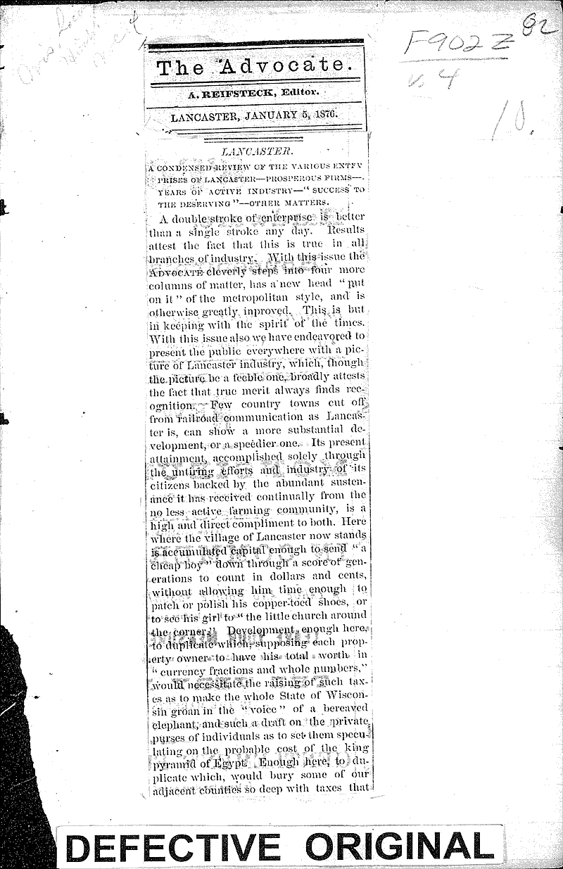 Lancaster | Newspaper Article/Clipping | Wisconsin Historical Society