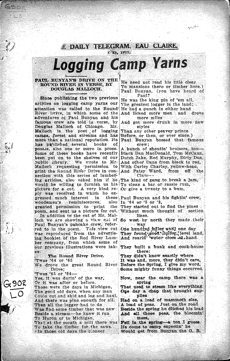 Logging camp yarns | Newspaper Article/Clipping | Wisconsin Historical ...