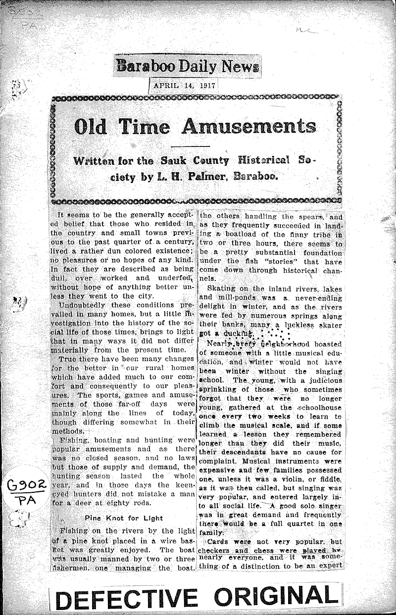 Old Time Amusements | Newspaper Article/Clipping | Wisconsin Historical ...