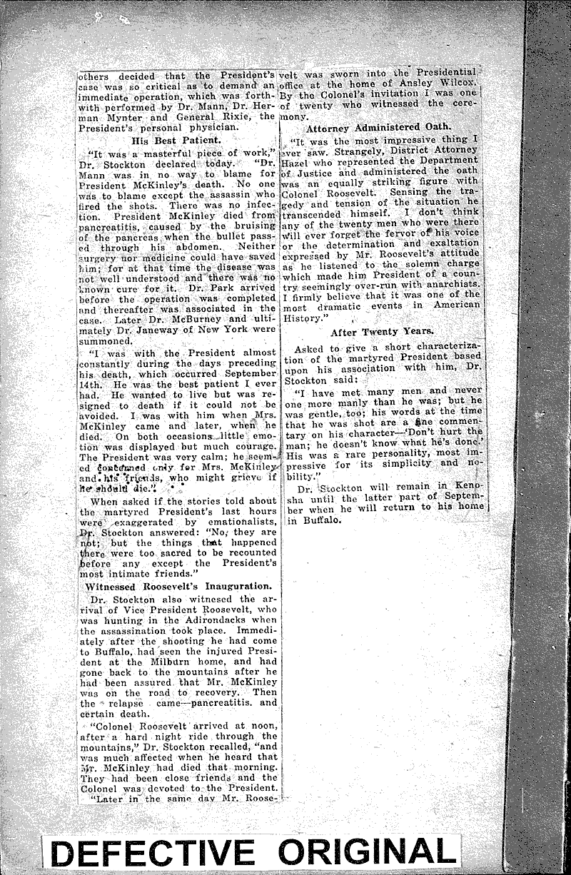 M'Kinley's doctor describes tragedy | Newspaper Article/Clipping ...