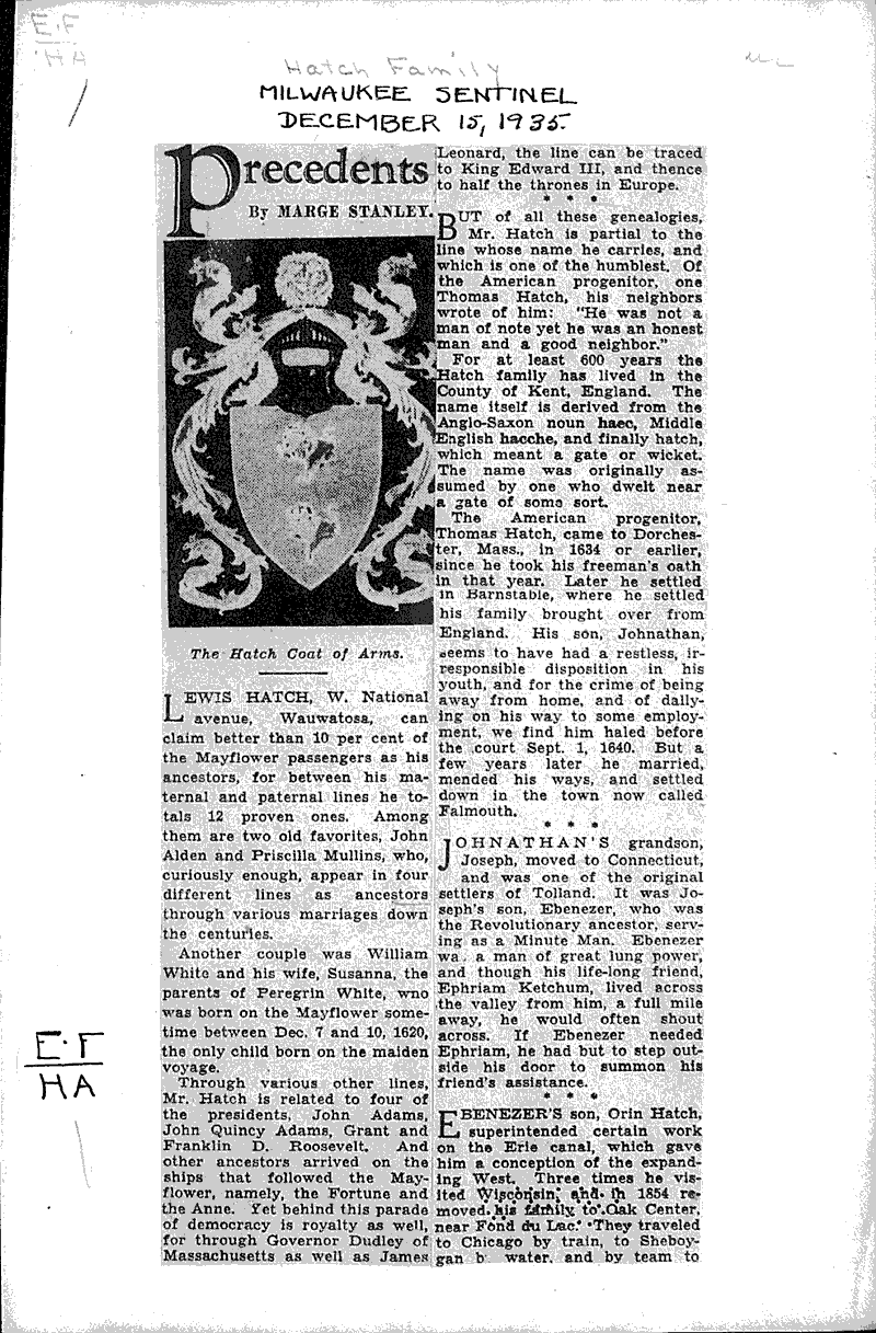 Precedents: Hatch family | Newspaper Article/Clipping | Wisconsin ...