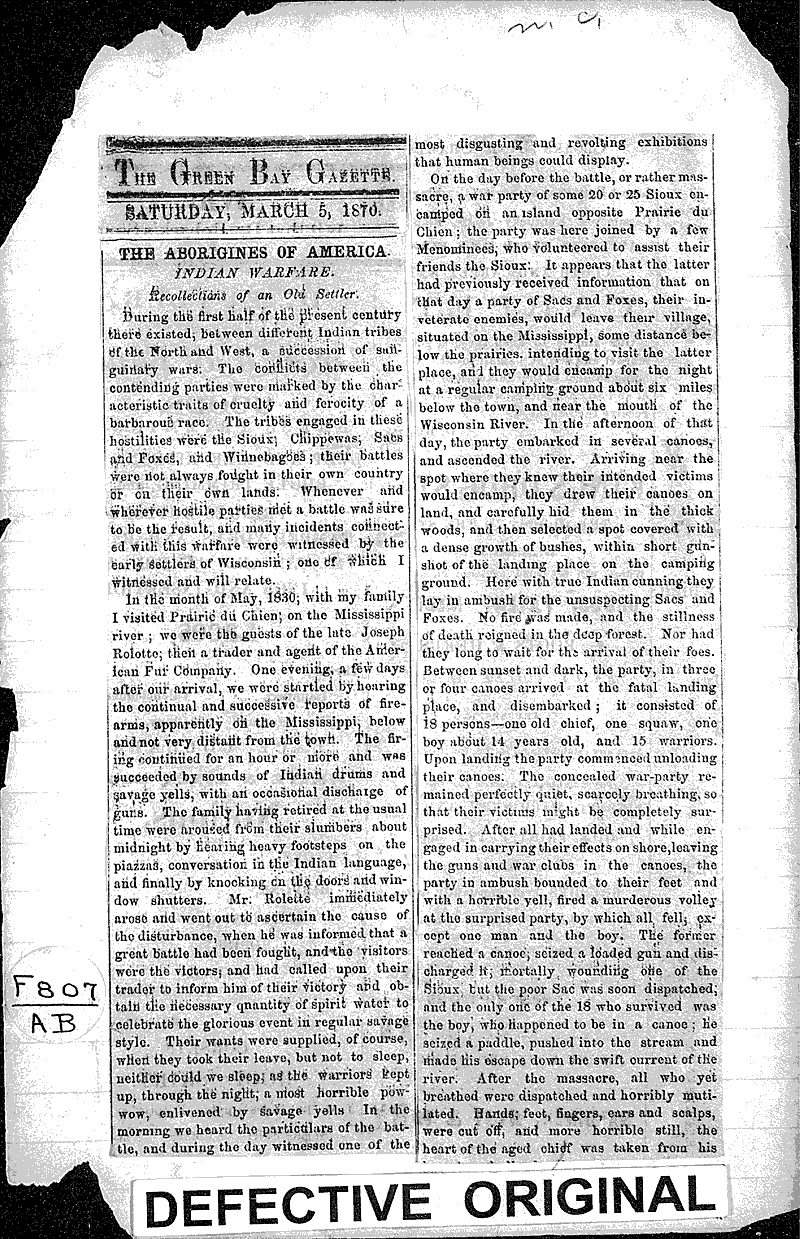 Aborigines of America | Newspaper Article/Clipping | Wisconsin ...