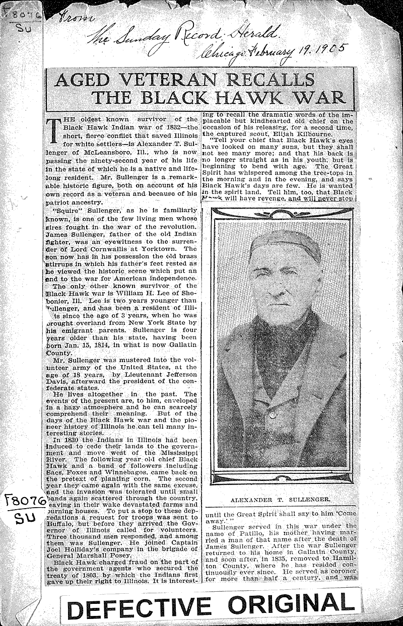 Aged veteran recalls the Black Hawk War | Newspaper Article/Clipping ...