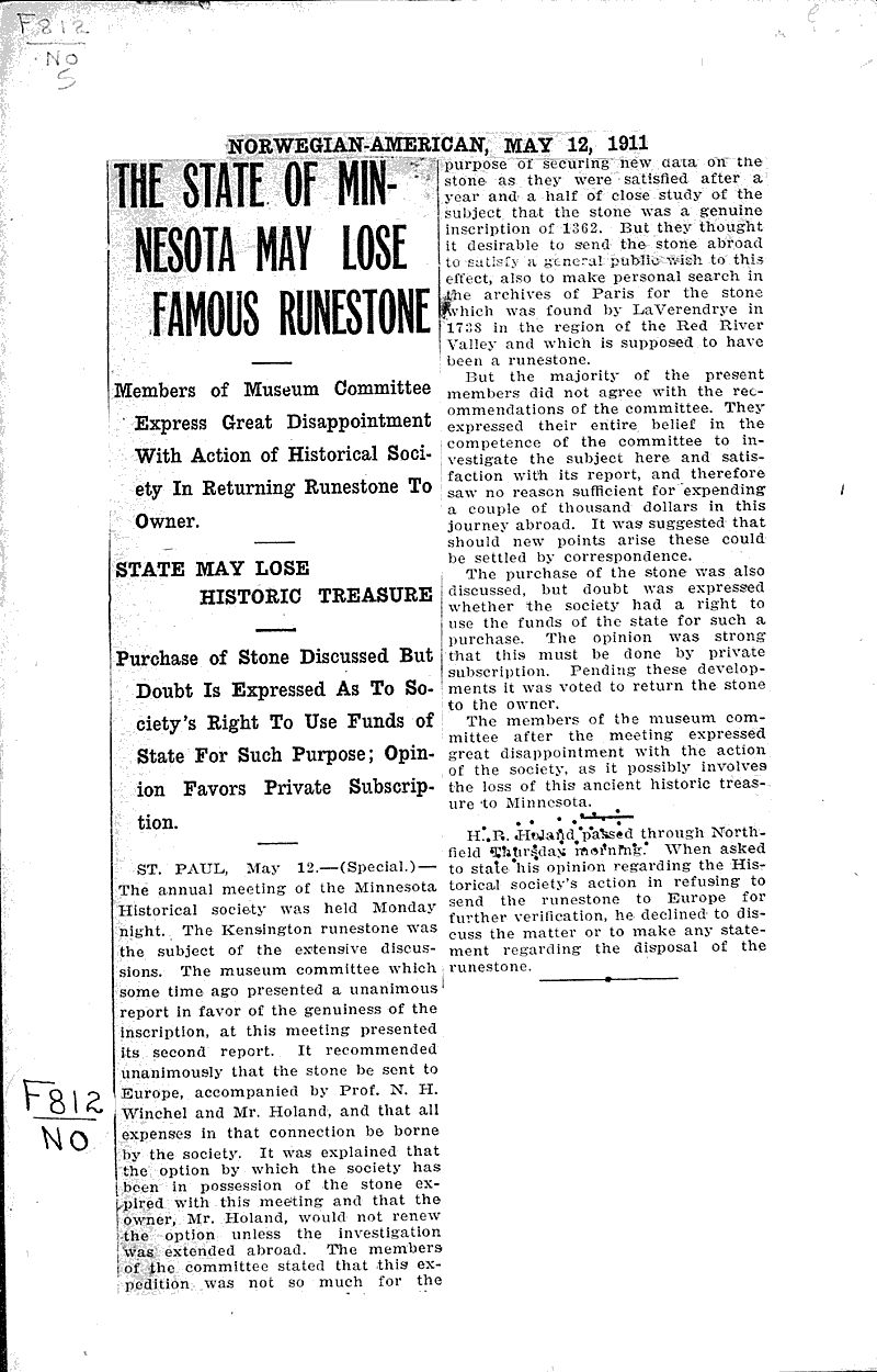 The State of Minnesota may lose famous runestone | Newspaper Article ...