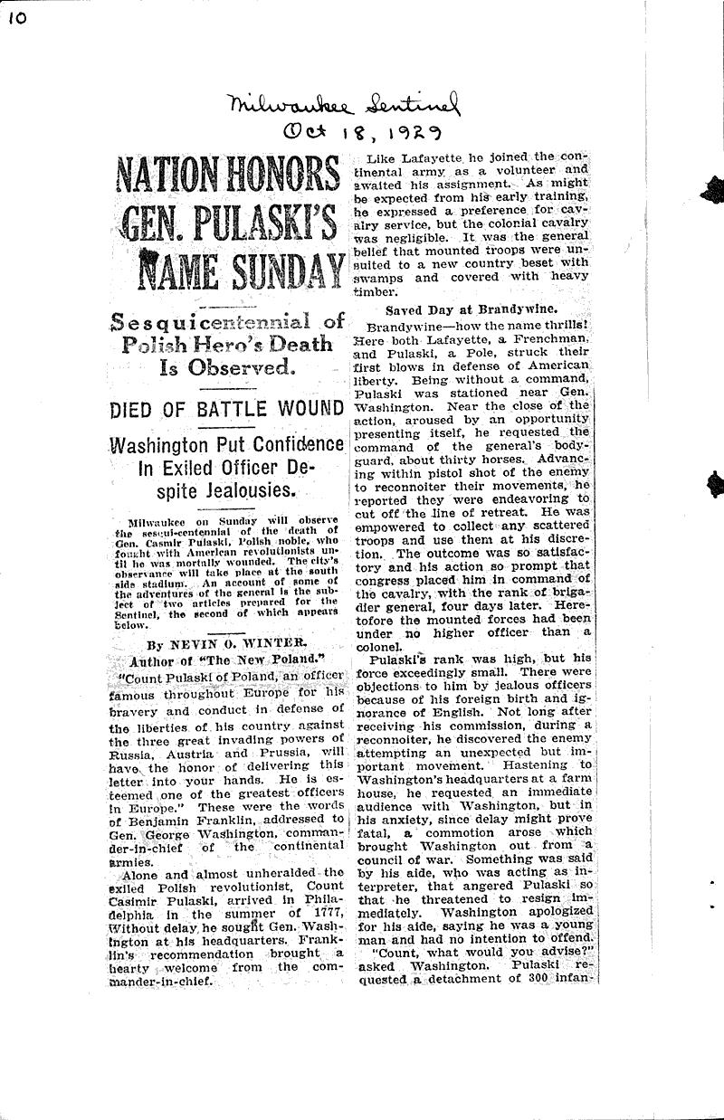 Nation honors Gen. Pulaski's name sunday | Newspaper Article/Clipping ...