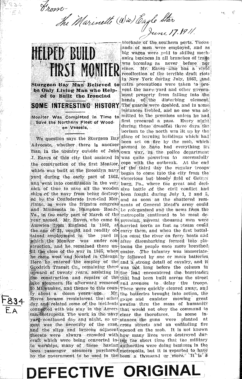 Helped build first Moniter | Newspaper Article/Clipping | Wisconsin ...