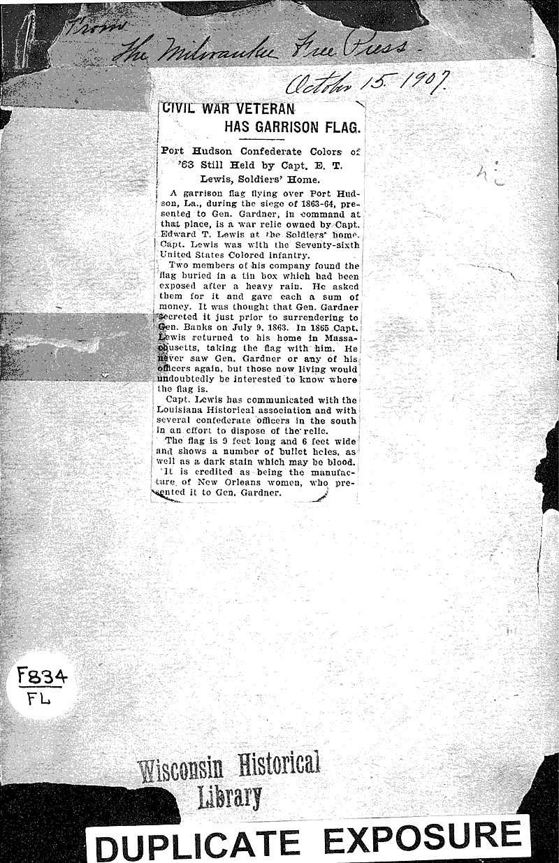 Civil war veteran has garrison flag | Newspaper Article/Clipping ...