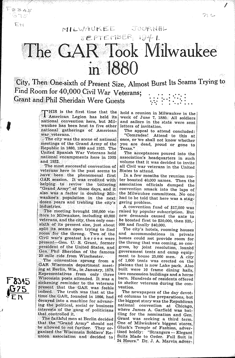 The GAR took Milwaukee in 1880 | Newspaper Article/Clipping | Wisconsin ...