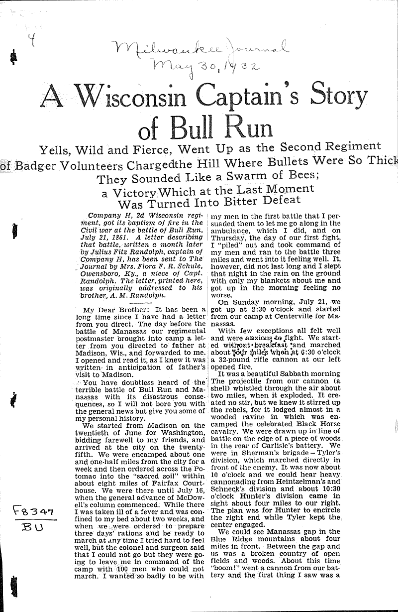 A Wisconsin captain's story of Bull Run | Newspaper Article/Clipping ...