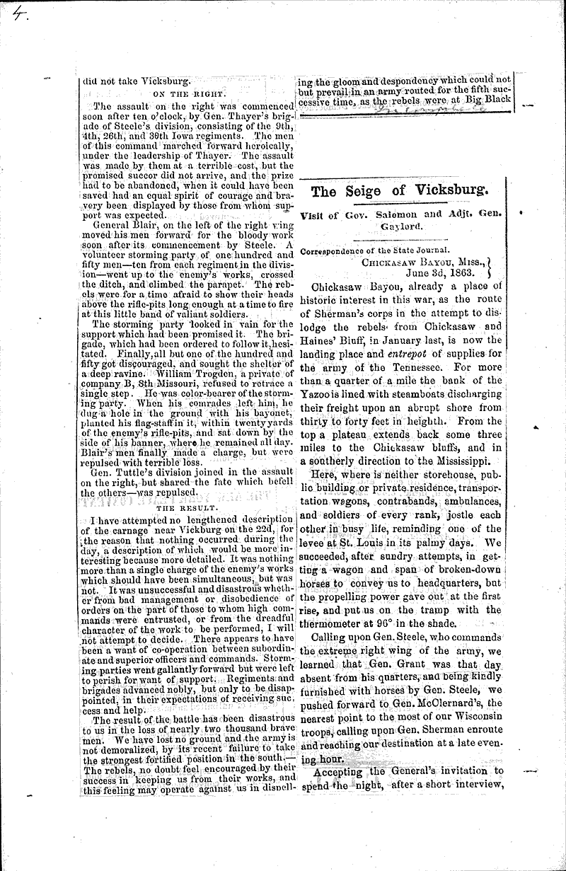 The Vicksburg Battles | Newspaper Article/Clipping | Wisconsin ...