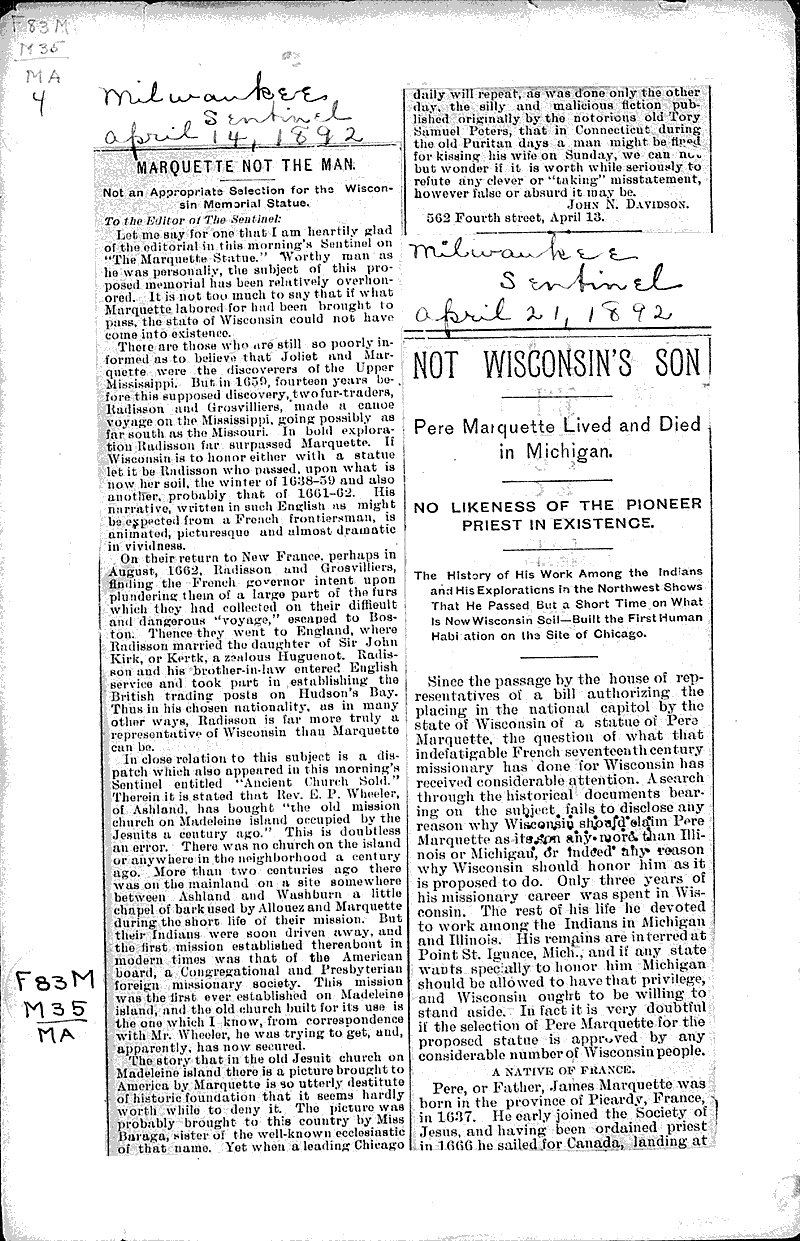 Marquette not the man | Newspaper Article/Clipping | Wisconsin ...