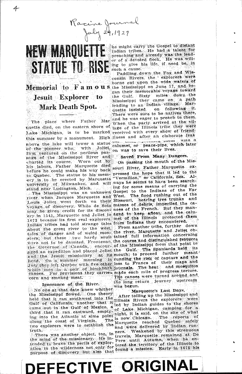 New Marquette statue to rise | Newspaper Article/Clipping | Wisconsin ...