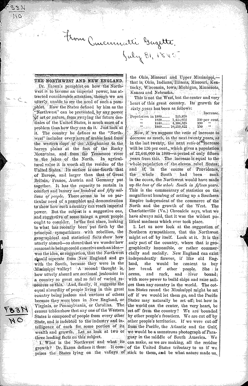 Northwest and New England | Newspaper Article/Clipping | Wisconsin ...