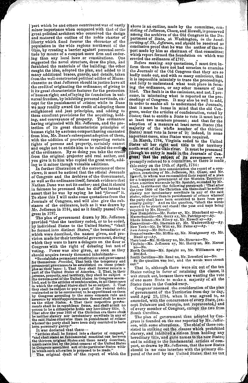 Important letter. Ordinance of 1787. | Newspaper Article/Clipping ...