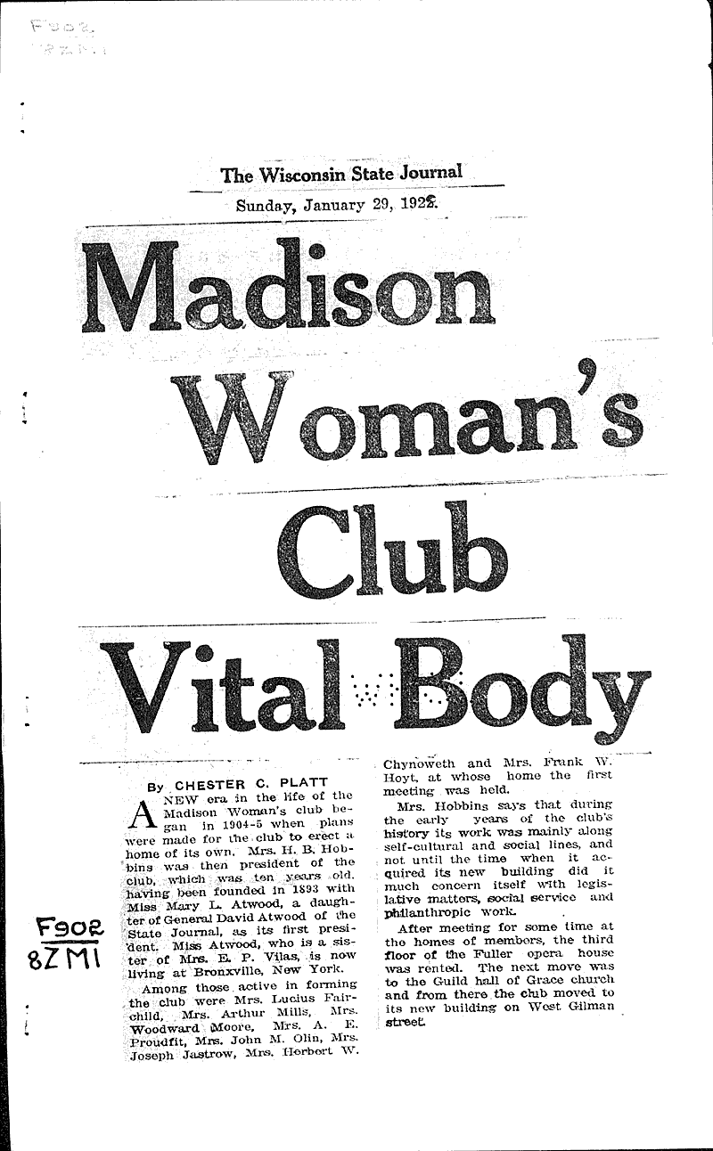 Madison Woman's Club vital body | Newspaper Article/Clipping ...